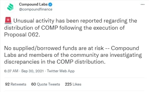 Hợp đồng Comptroller mới có một lỗi, khiến một số người dùng nhận được quá nhiều COMP